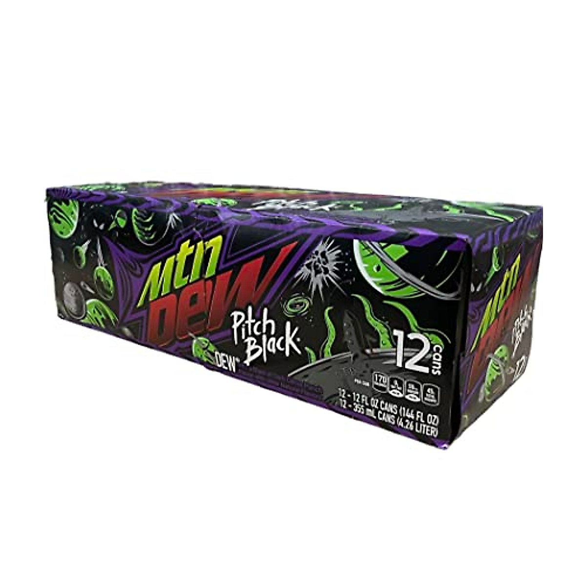Mountain Dew Pitch Black Soda - Munchie Box Stash (Regular, Pack of ( 12 ) 12 Oz Cans)