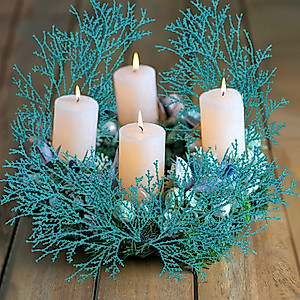 Winlyn 15 Pcs Teal Glitter Artificial Cedar Picks Sprays Christmas Floral Picks Faux Cedar Branches Stems Teal Christmas Tree Picks 15.4" H for Floral Arrangement Wreath Swag Winter Centerpiece