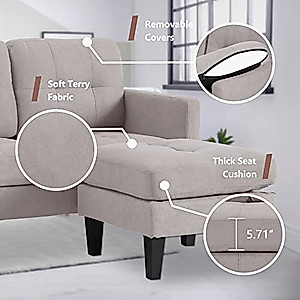 LETATA Convertible Sectional Sofa Couch with Chaise, Gray L Shaped Couch Sofa Set with Reversible Ottoman, Modern Small Sectional Couches for Living Room,Apartment,Small Spaces (Light Grey)