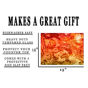 Orange Marble Art Kitchen Glass Cutting Board Modern Decorative Gift Abstract Wavy Contrast Design