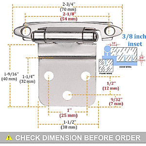 Double Elite 3/8" Inset Satin Brushed Nickel Cabinet Hinges 25 Pairs(50 Pcs), Self Closing Hinges for Kitchen Cabinets/Cupboard/Furniture Doors, Silver Nickel Cabinet Door Hinges with Upgraded Screws