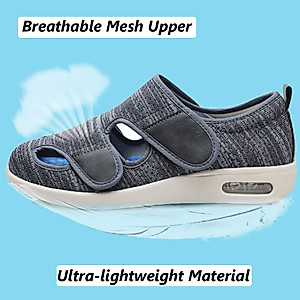 W&LESVAGO Women's Wide Width Diabetic Shoes, Air Cushion Lightweight Comfy Sandals Walking Shoes for Elderly Swollen Bandaged Feet Indoor/Outdoor(7, Dark Grey)