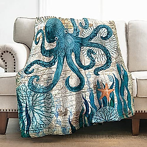 Levens Octopus Blanket Gifts for Women Girls Men, Ocean Animal Decoration for Home Bedroom Living Room Office Dorm, Soft Comfort Lightweight Throw Blankets 50"x60"