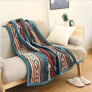 UKELER Flannel Sherpa Throw 60'' x 50''- Bohemian Soft Plush Flannel Blanket Throws for Bed/Couch/Sofa/Office/Camping