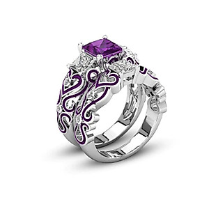 ZALKARI Princess Cut 3.10 Ct Purple Amethyst & VVS1/D Diamond Women,'s Engagement, Wedding Bridal Ring Set White Gold Plated