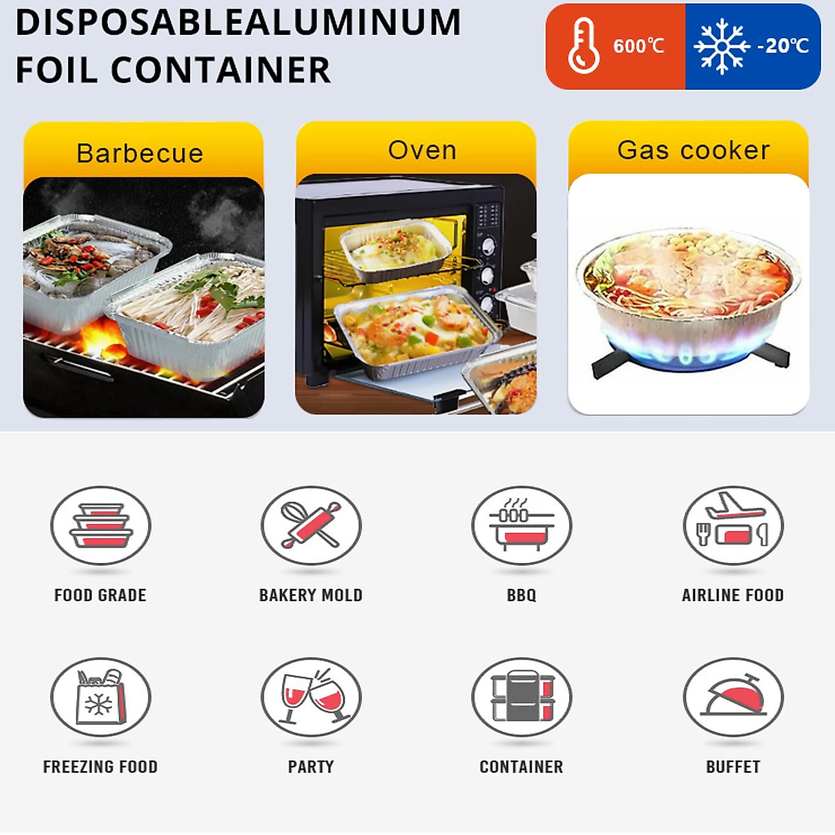 LUCKMETA 7'' Inch Round Tin Foil Pans Disposable Aluminum Pans with Clear Lids (30 Pack), Freezer & Oven Safe - For Baking, Cooking, Storage, Roasting, & Reheating, Recyclable, Pack of 30