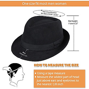 Unisex Classic 20s Trilby Fedora-Hat Casual Manhattan Short-Brim Structured Gangster Panama Felt Jazz Cap Black