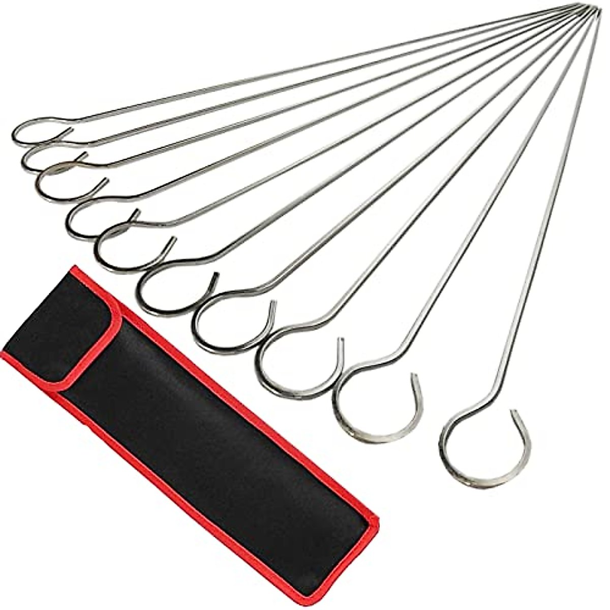 Metal skewers for grilling，skewers for kabobs，stainless steel skewers 14” Flat Shish Kabob Skewers with Ring Handles ，metal skewers ,Reusable BBQ Sticks - 10 Pack with Storage Bag