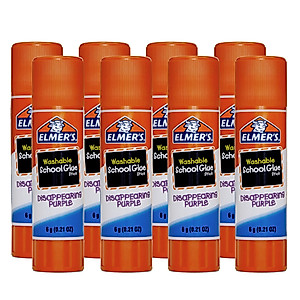 Elmer's Disappearing Purple School Glue Sticks, 0.21 oz Each, 8 Sticks per Pack (E1591)