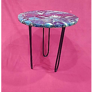 18" Inch Agate Table, Round (Customize Sizes) Blue Agate Coffee Table with Hair Pin Style Metal Base, Stone Coffee Table, Agate Table Top, Agate Round Coffee Table, Agate Side Table Home Decor