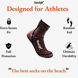 ShocSox ArmorTex® Beach Volleyball Socks and Sand Soccer Socks with ArmorTex® Soles Longest Lasting Beach Socks (US, Alpha, X-Large, Regular, Regular, Red Polynesian)