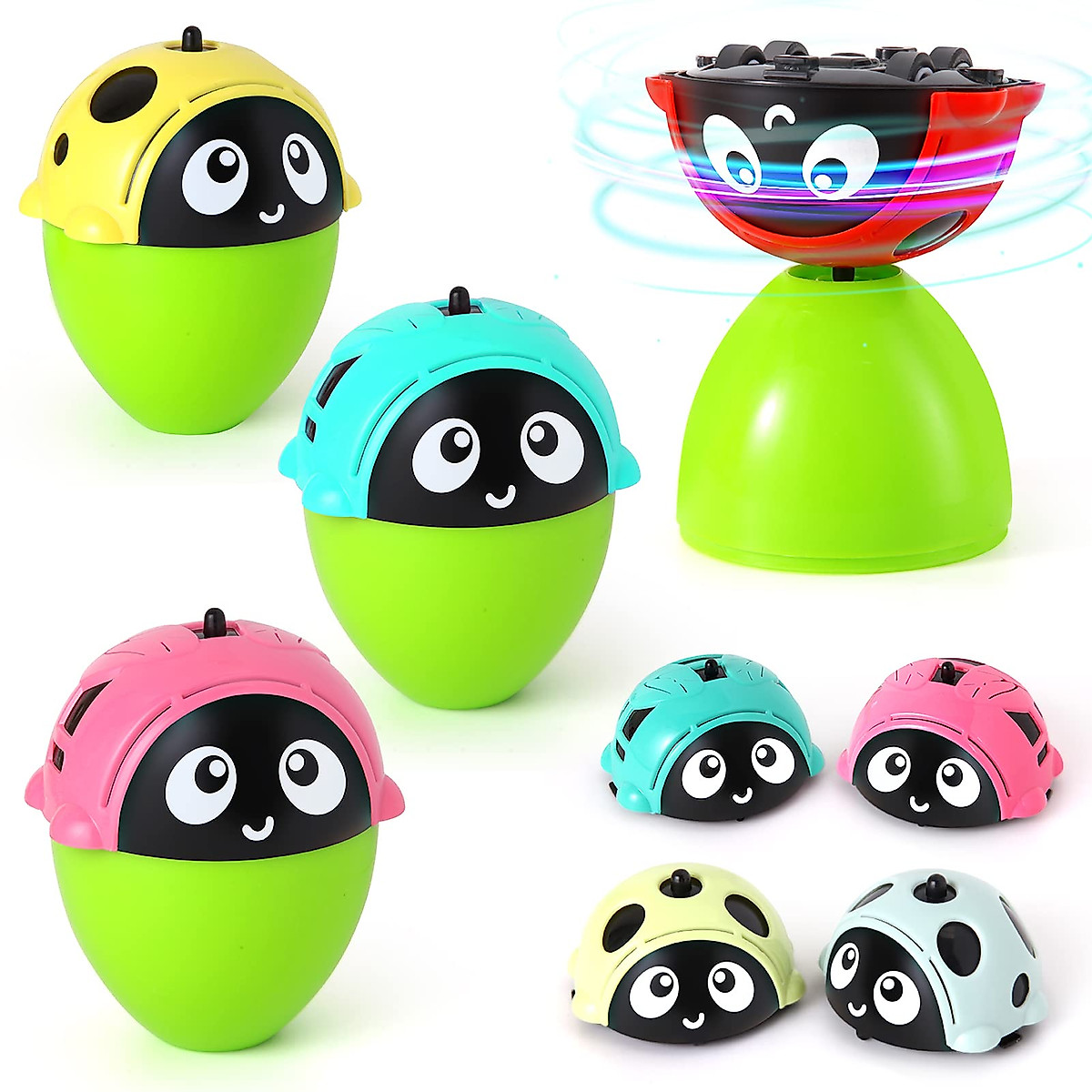 Hamdol Pull Back Cars Friction Powered Cars, Multi-Function 360° Rotating Spinning Top, Push and Go Back and Forth Car Toys Vehicles Play Set, Christmas & Birthday New Year Gifts for Kids(8 Sets)