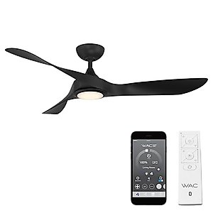 WAC Smart Fans Swirl Indoor and Outdoor 3-Blade Smart Home Ceiling Fan 54in Matte Black with 3000K LED Light Kit and Remote Control works with Alexa and iOS or Android App