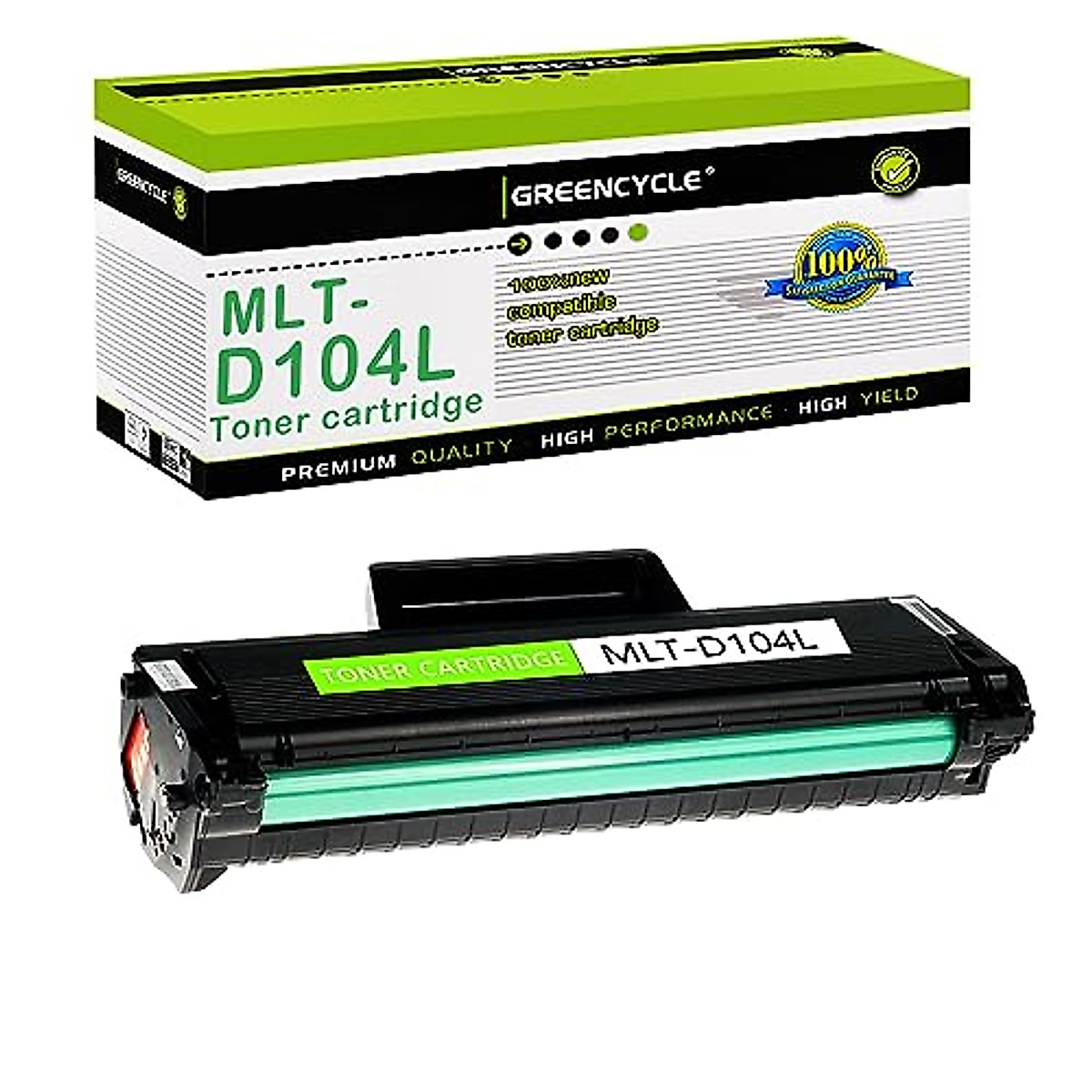 GREENCYCLE 1 Pack Black Toner Cartridges MLT-D104L Compatible for Samsung ML-1665 SCX-3201 3206 Series