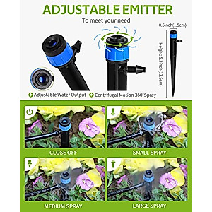 HIRALIY 91.8FT/28m Drip Irrigation Kits for Plant, Patio Watering System for Flower Beds, Automatic Irrigation Equipment Set for Garden Fruit Orchards and Shrubs, 1/4" Drip tubing and Two-ways Adapter