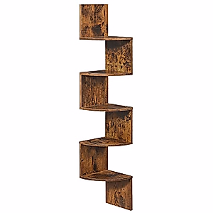VASAGLE Corner Shelf Wall Mount, 5-Tier Floating Corner Bookshelf, Plant Shelf for Bedroom, Living Room, Bathroom, Office, Rustic Brown ULBC72BX