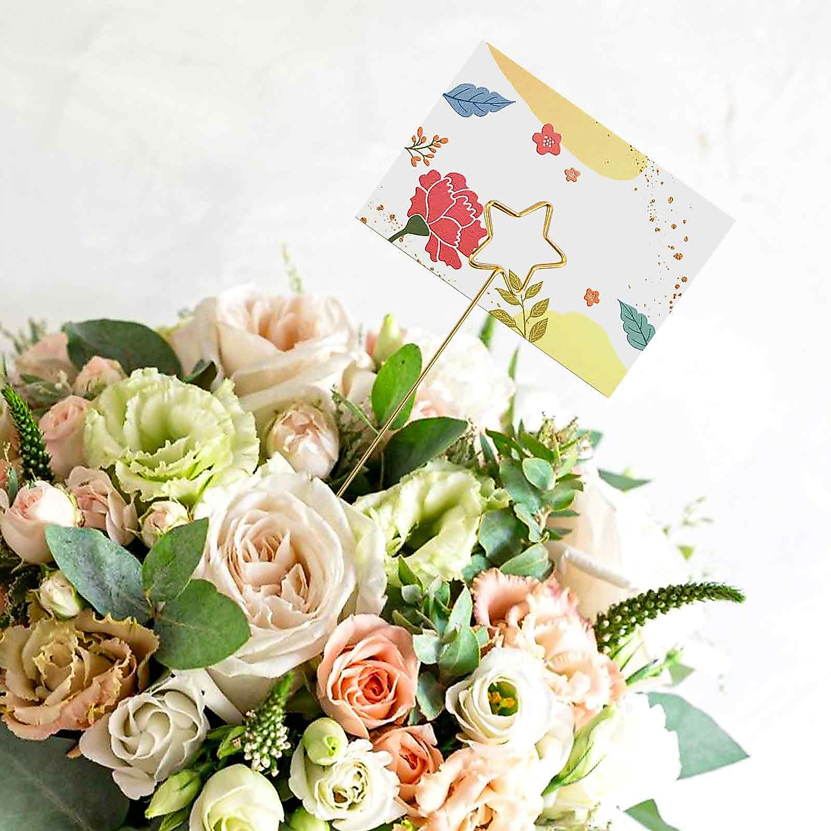 30Pcs Floral Card Holder Picks, Photo Sticks for Centerpieces Photo Memo Holder Pick Stick, Metal Floral Place Card Holder, Gold Round Photo Stick Clip, Gift Card Holder for Wedding and Party(3 Shapes