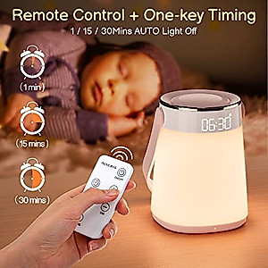 ALACRIS Bedside Lamp, Portable Nursery Night Light with Remote Control Timing and Temperature Display, Dimmable Warm Night Light for Babies Breastfeeding and Sleep Aid, Kids Alarm Clock Night Light