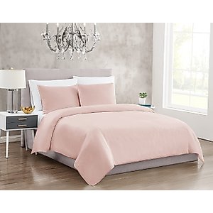 Christian Siriano NY - 300 TC Twin 2 Piece Duvet and Pillowcase Set - Cotton Sateen Collection - Blush