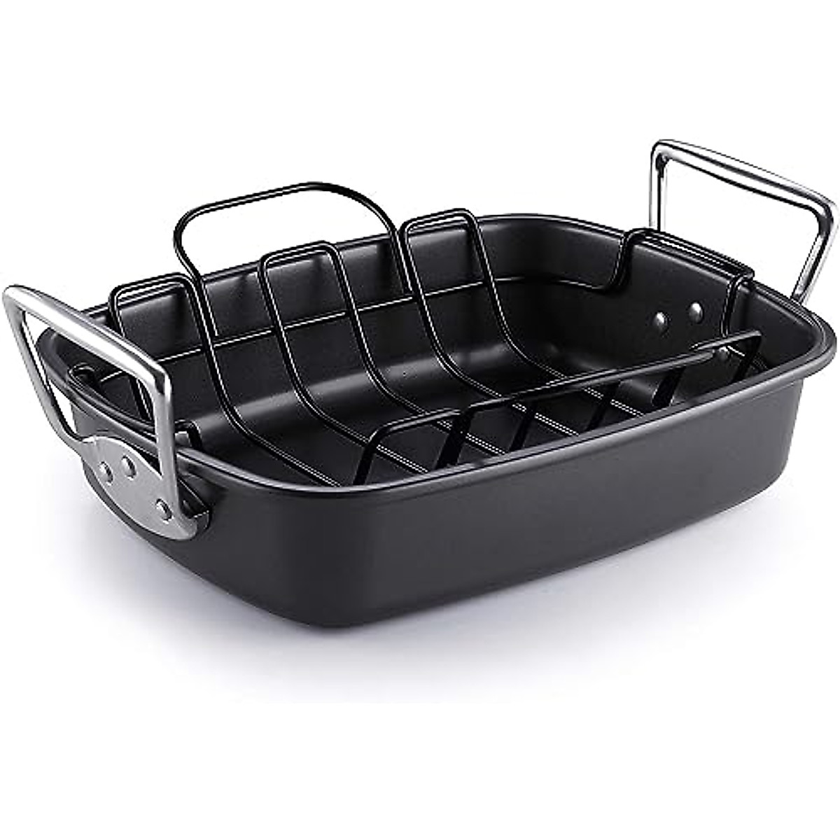 Cook N Home Nonstick Roasting Pan Bakeware Roaster with Rack, 17x13-inches, Black