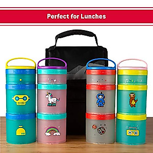 Whiskware Animal Stackable Snack Containers for Kids and Toddlers, 3 Stackable Snack Cups for School and Travel, Skating Unicorn