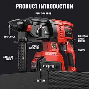 Avhrit 21V Cordless Hammer Drill, Powerful Rotary Hammer Drill with Batteries, Drill Bits, Brushless Motor, Safety Clutch, 4 in 1 Hammer Drill for Concrete Home Use and Professional Construction Work