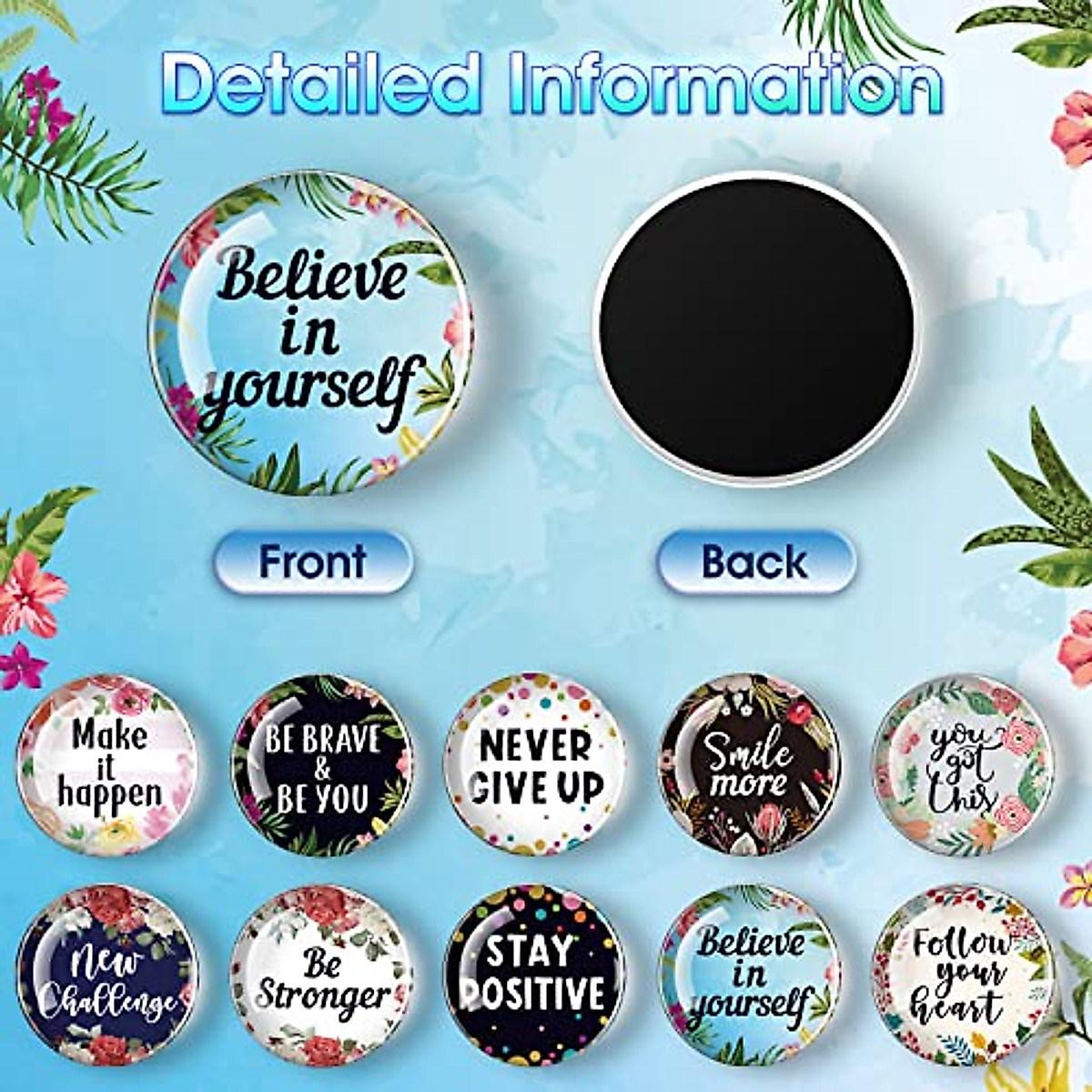 10 Pieces Inspirational Fridge Magnets Motivational Quote Magnets Glass Refrigerator Whiteboard Magnets for Classroom Office Home Locker Cabinet Dishwasher Photo Decor Supplies (Charming Pattern)