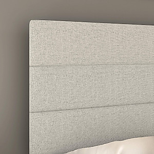 Boyd Sleep Ravenna Upholstered Platform Bed Frame Mattress Foundation with Tri-Panel Headboard and Strong Wood Slat Supports: Linen, White, Full