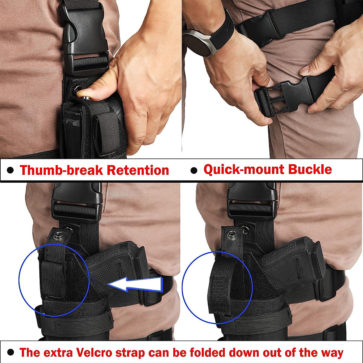 Left Handed Drop Leg Tactical Gun Holster fit Pistol with Optic/Light/Laser, Adjustable Thigh Nylon Gun Holster Compatible with Glock 1911 S&W Sig Sauer Taurus Berreta CZ HK and More