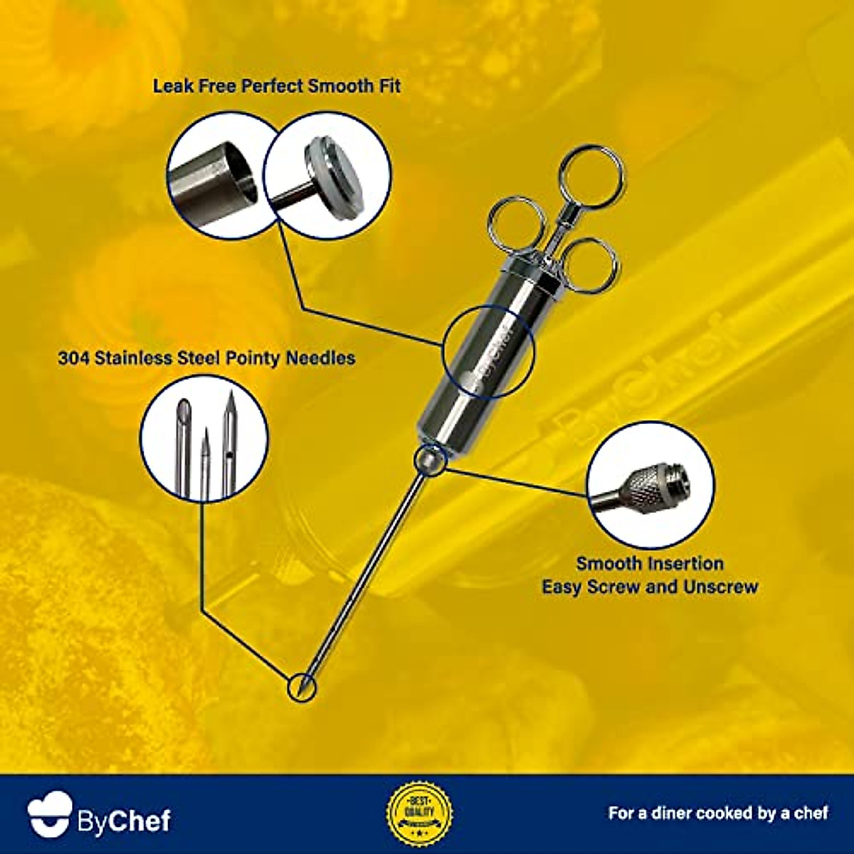 Meat Injection Syringe Stainless Steel- Food Injector Kit for meat With 3 Needles-BBQ Smoking Sauce injector Set for Injectable Marinade- Professional Leak Tight Flavor Booster In Turkey And Poultry