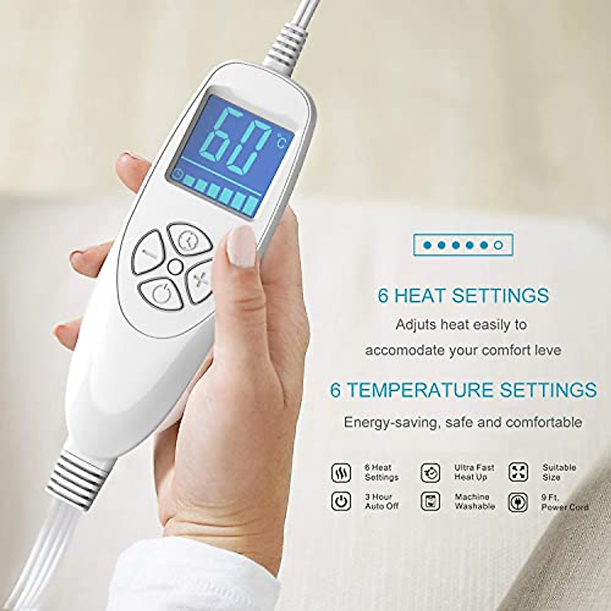 KOTOFATA Quick Heating Pad for Back Pain Relief, Physiotherapy Pad Pain, Spasm Soft and Comfortable Fabric Pad, LCD Screen Timer Auto Off, Keep Warm in Winter