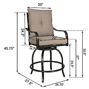 Iwicker 2 Pieces Outdoor Swivel Bar Stools, Patio Counter Height Bistro Chairs with 100% Polyester Cushions, Beige