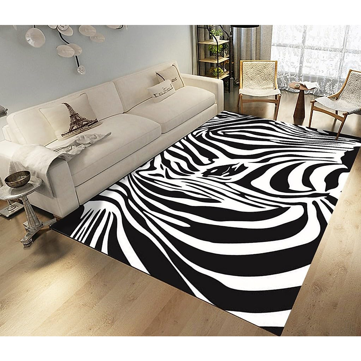Fouiunler Zebra Area Rug, 2x3ft, Black and White Striped Rug, Wild Animal Print Non-Slip Washable Rugs, Modern Flannel Rugs for Living Room， Indoor Bedroom Dining Room Maximalist Rug