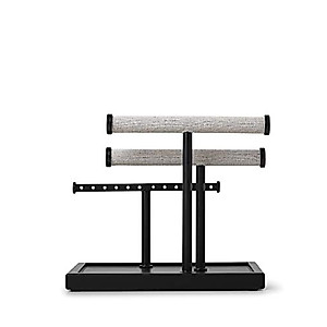 Umbra Trigem Hanging Jewelry Organizer Tiered Tabletop Countertop Free Standing Necklace Holder Display, Small, Black Walnut