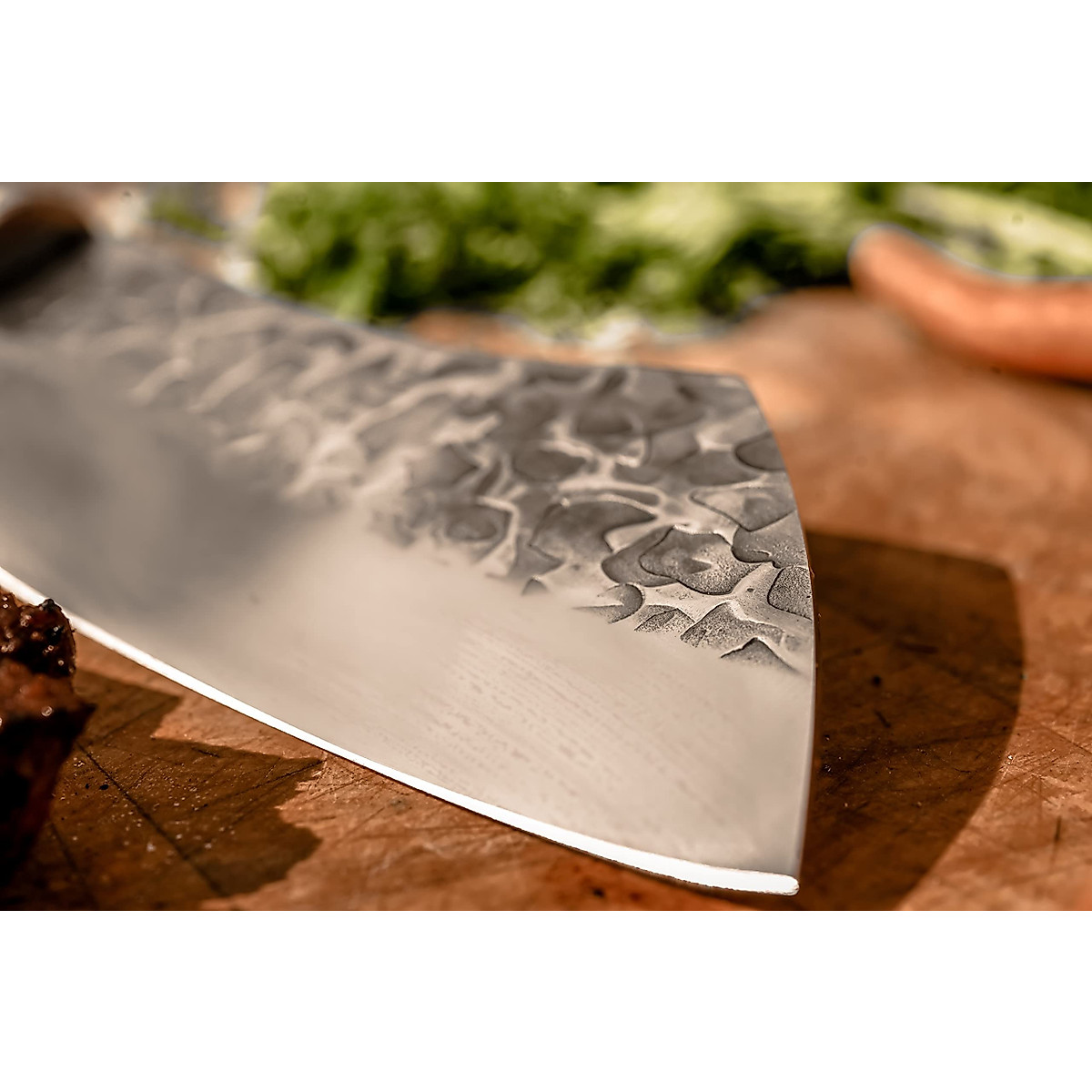 Norse Tradesman Chef & Cleaver Hybrid Knife - 7.5" Razor Sharp Kitchen Knife – Genuine Cowbone Accented Handle with Celtic Knot Engravings – Artisan Forged