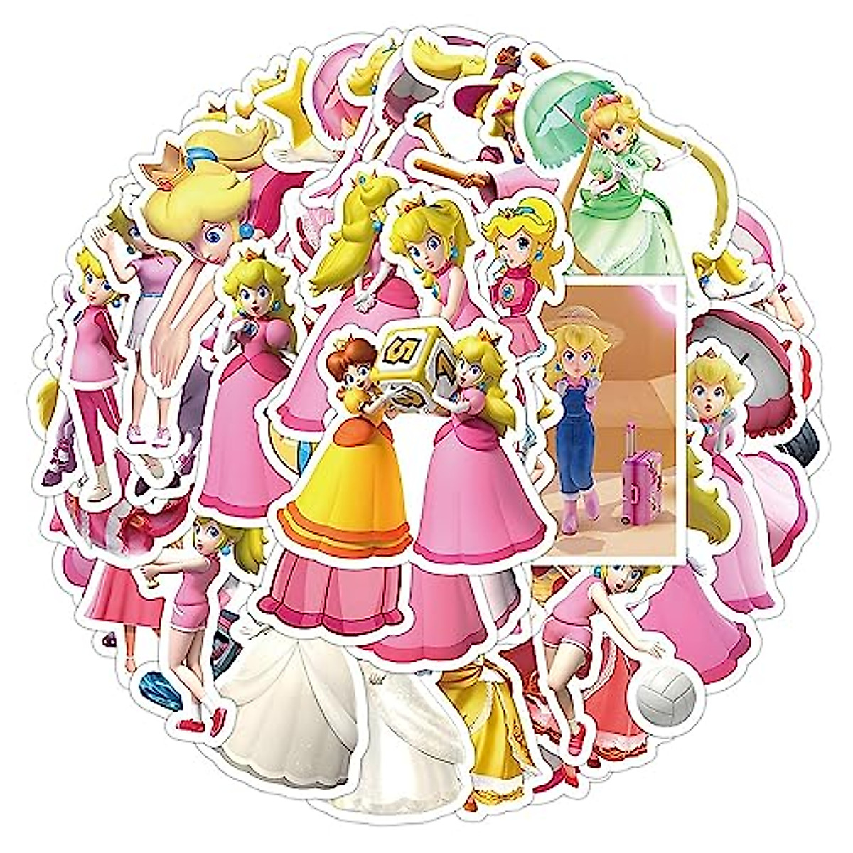50pcs Cartoon Princess Peach Stickers for Water Bottles, Cute Video Game Character Stickers for Kids Teens Girls Boys Phone Laptop Journal Notebook Guitar Luggage Bike Bumper