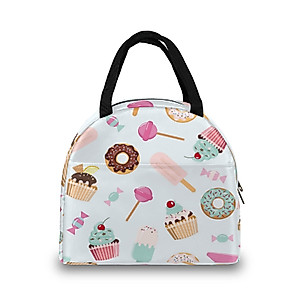 DJYQBFA Cupcake Donuts Lollipop Icecream Lunch Bag Reusable Soft Lunch Box for Adult Kids Insulated Meal Tote Kit Lunch Containers for Work School Picnic Outdoor