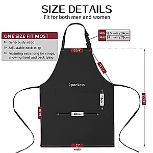WOPOKY Cotton Blend Waterproof Apron With 2 Pockets for Men Women - Cooking Kitchen Chef Arpon BBQ Work Painting Apron - Black/Burgundy/Dark Geen/Orange (1 Pack) (Black)