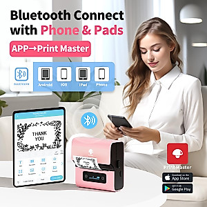 Phomemo Label Maker- with 3pcs Labels M221 Label Maker Machine 3 Inch Bluetooth Thermal Barcode Printer for Small Business/Home Use, for Barcode, Address, Logo, Mailing, Stickers, Pink