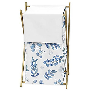 Sweet Jojo Designs Floral Leaf Baby Kid Clothes Laundry Hamper - Blue Grey and White Boho Watercolor Botanical Flower Woodland Tropical Garden