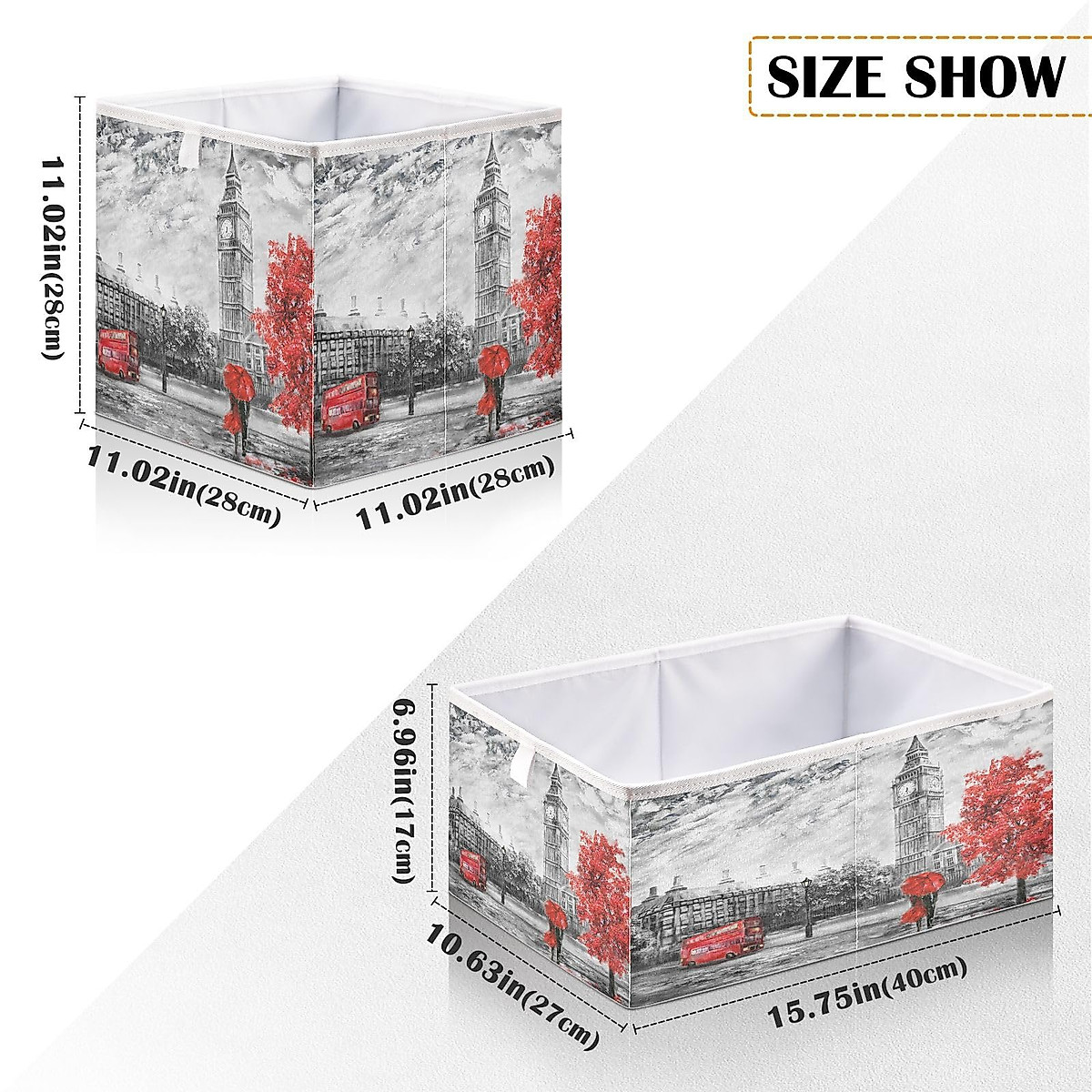 Emelivor London Rectangle Storage Bins Fabric Storage Cube Large Storage Baskets for Shelves Collapsible Cube Organizer Bins for Shelves Home Office Clothes Clothing,16 x 11inch