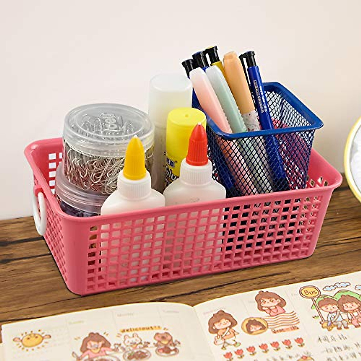 Anbers Desktop Storage Baskets, Colored Plastic Basket, 6 Packs