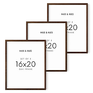 HAUS AND HUES 16x20 Frames Set of 3 - Walnut 16x20 Poster Frames for Wall, 16 x 20 Picture Frames Wood 16x20 Inch Frame, Wooden Gallery Wall Frame Set, 3 Piece 20 x 16 Photo Frame
