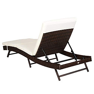 Outsunny Wicker Chaise Patio Lounge Chair, 5 Position Adjustable Backrest and Cushions Outdoor PE Rattan Wicker Lounge Chair - Black/Cream