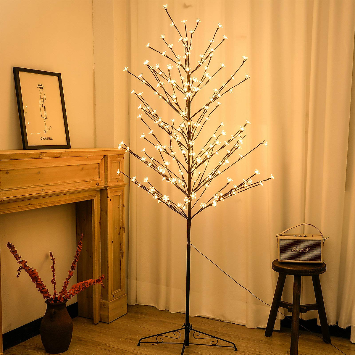 Snokip 6Ft 208 LED Lighted Cherry Blossom Tree for Christmas Indoor Outdoor Home Garden, Holiday, Party, fair and Wedding Decoration, Warm White