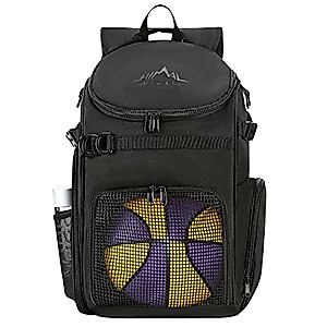 GoHimal Basketball Backpack, Large Sports Bag With Ball Compartment for Men and Women, Basketball, Soccer, Volleyball, Rugby(Black)