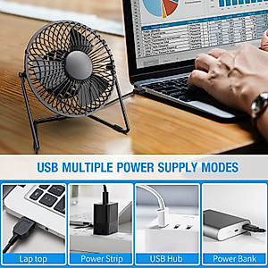 ALPIAZ 5 inch USB Fan, Portable Small Desk Fan, Mini Personal Fan with Two Speed Settings, Super Quiet Table Fan, Metal Design, 360° Up and Down, Perfect for Home Office