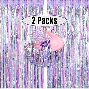 2pcs 3ft x 8.3ft Shiny Corlorful Metallic Tinsel Foil Fringe Curtains Photo Booth Props for Engagement Bridal Shower Bachelorette Baby Shower Bachelorette Holiday Celebration Party Decorations
