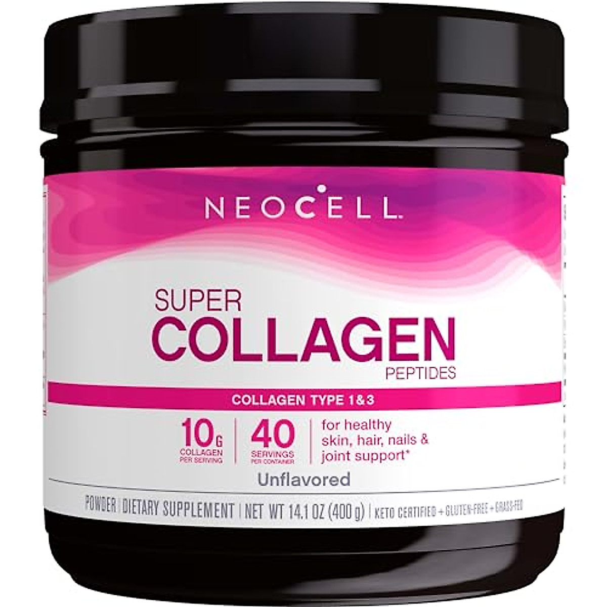 NeoCell Super Collagen Peptides, 10g Collagen Peptides per Serving, Gluten Free, Keto Friendly, Non-GMO, Grass Fed, Healthy Hair, Skin, Nails and Joints, Unflavored Powder, 14.1 oz., 1 Canister