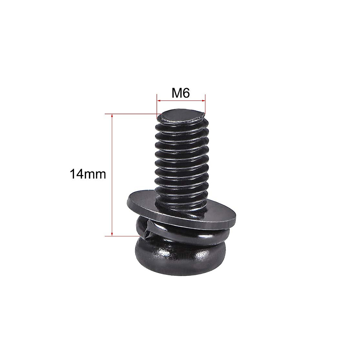 uxcell M6 x 14mm Carbon Steel Phillips Pan Head Machine Screws Bolts Combine with Spring Washer and Plain Washers 20pcs